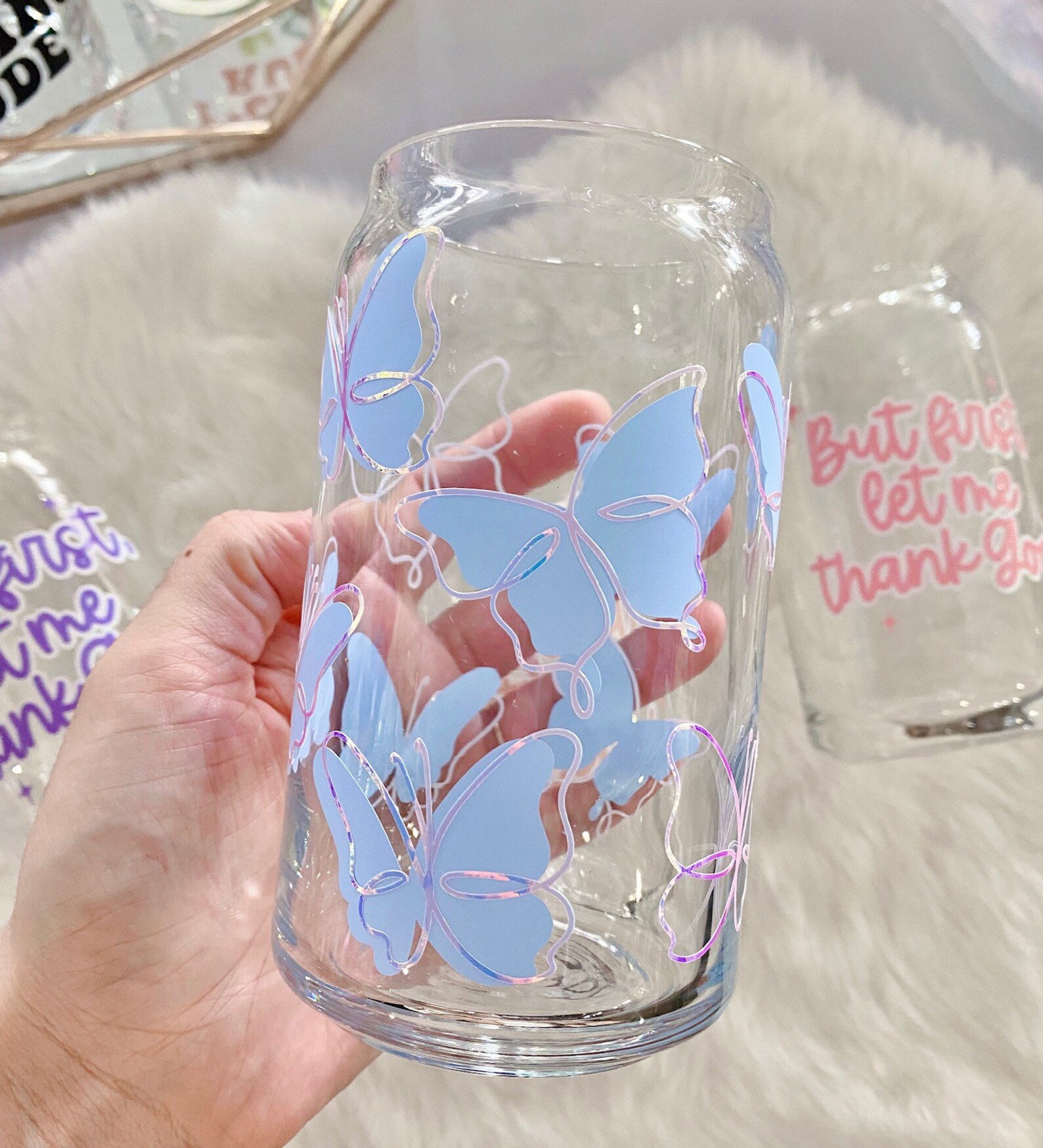Butterflies Beer Can Glass Butterfly Iced Coffee Glass - Etsy