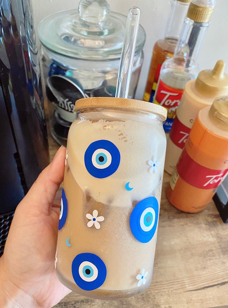 Evil Eye Beer Can Glass Turkish Eye Glass Cup 16oz Libbey - Etsy Canada