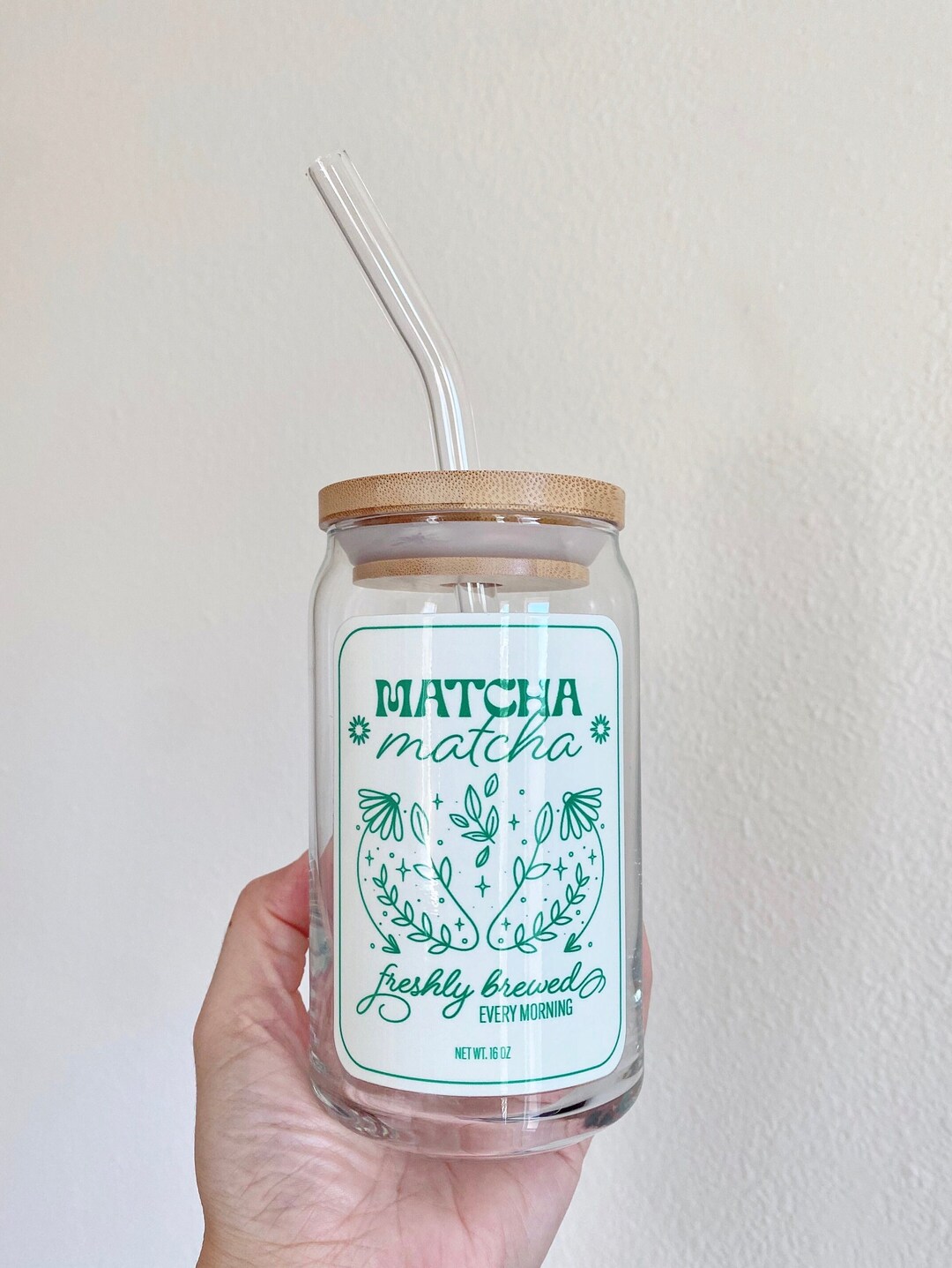 Matcha Beer Can Glass, Iced Matcha Latte Glass Cup, Green Tea Glass ...