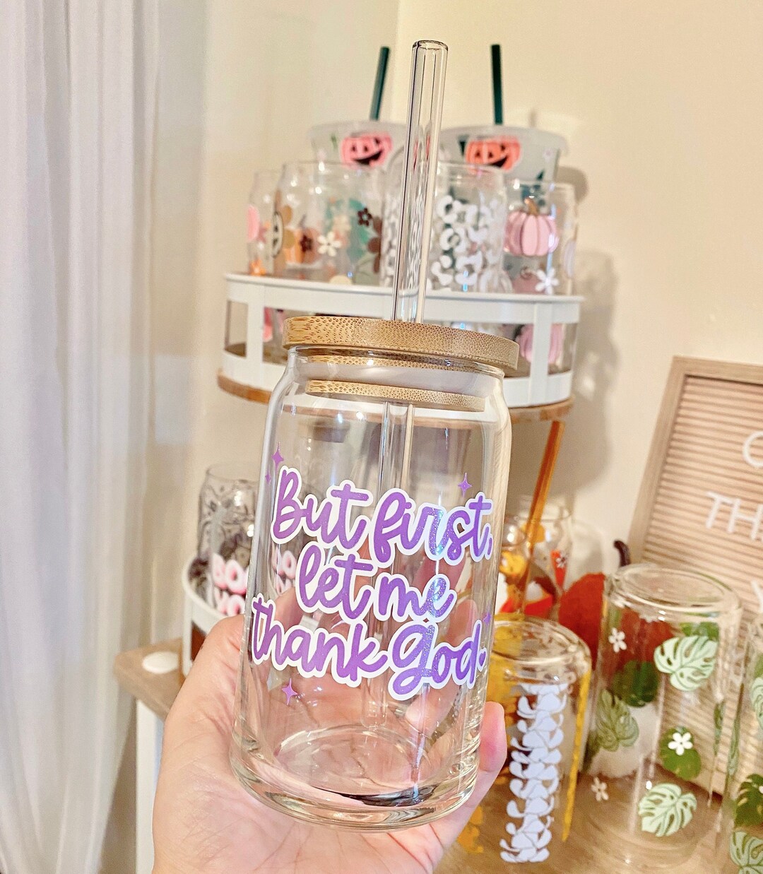 But First Let Me Thank God Beer Can Glass, Iced Coffee Glass, 16oz 20oz ...