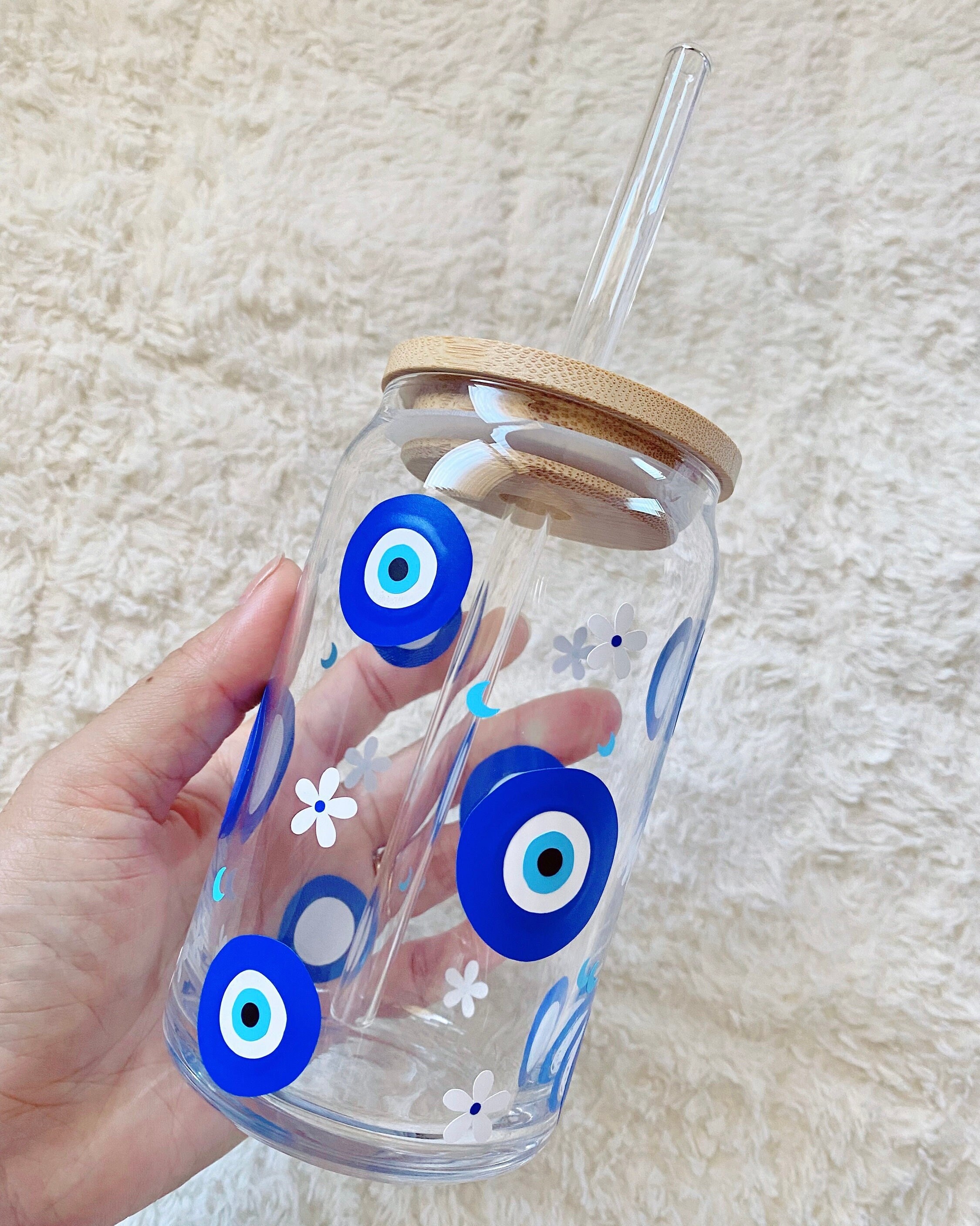 Evil Eye Beer Can Glass Turkish Eye Glass Cup 16oz Libbey - Etsy Canada
