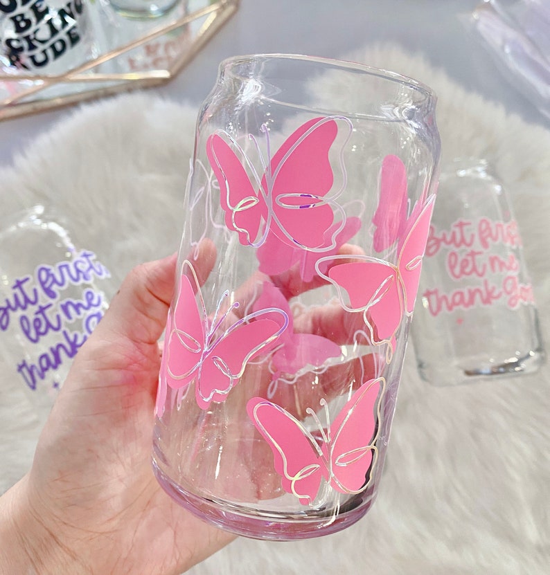 Butterflies Beer Can Glass Butterfly Iced Coffee Glass - Etsy