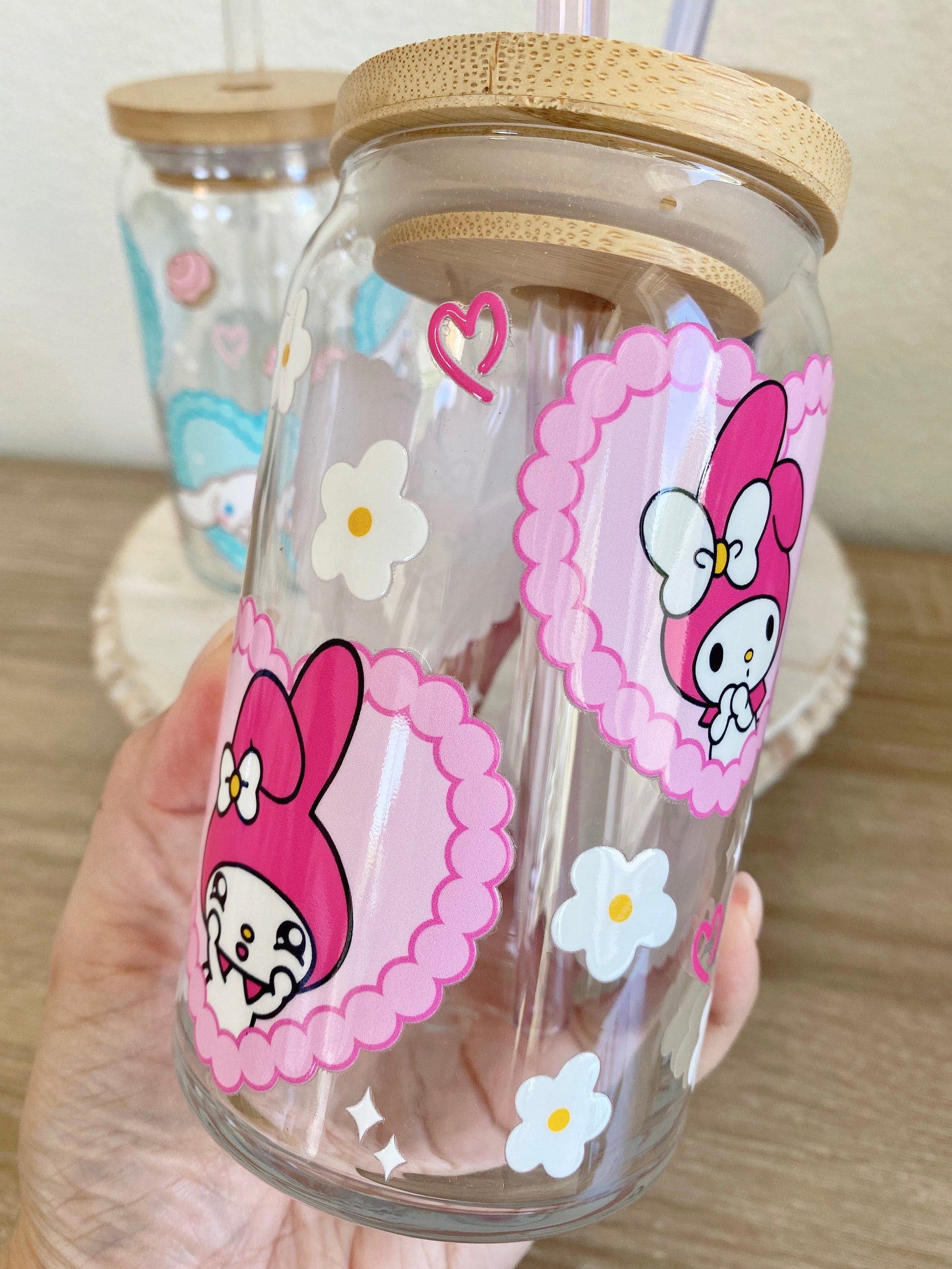 Kawaii Iced Coffee Glass Valentines Day Beer Can Glass Kitty Friends