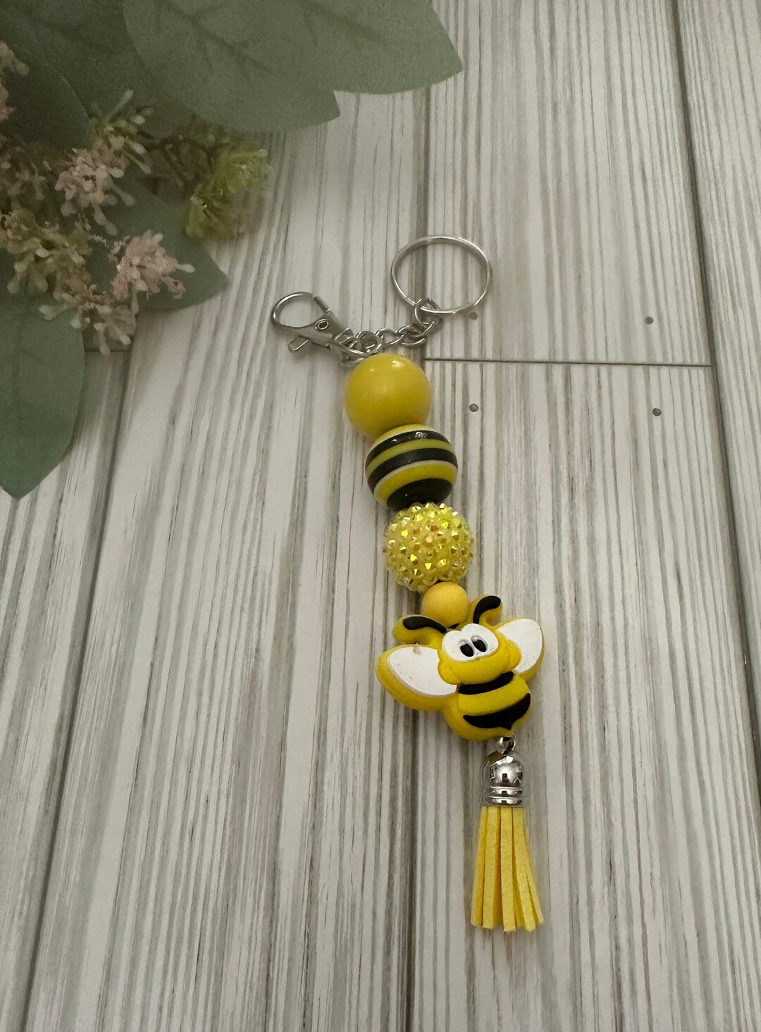 Bumble Bee Bubblegum Bead Keychain, Bubblegum Bead Keychain, Gift ...