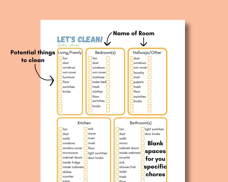 Let's Clean Printable, Cleaning Checklist, Cleaning List, Checklist ...