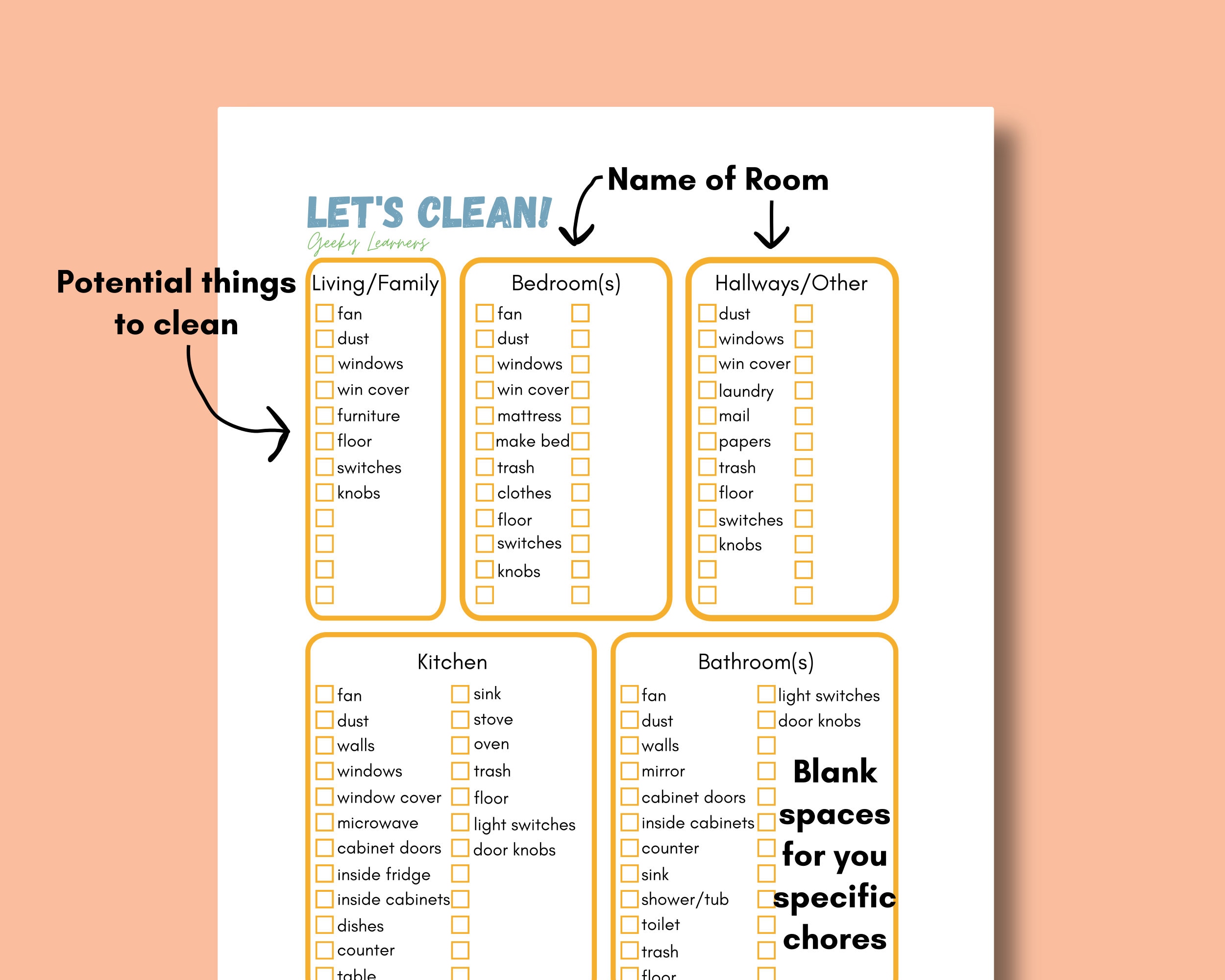 Let's Clean Printable, Cleaning Checklist, Cleaning List, Checklist ...