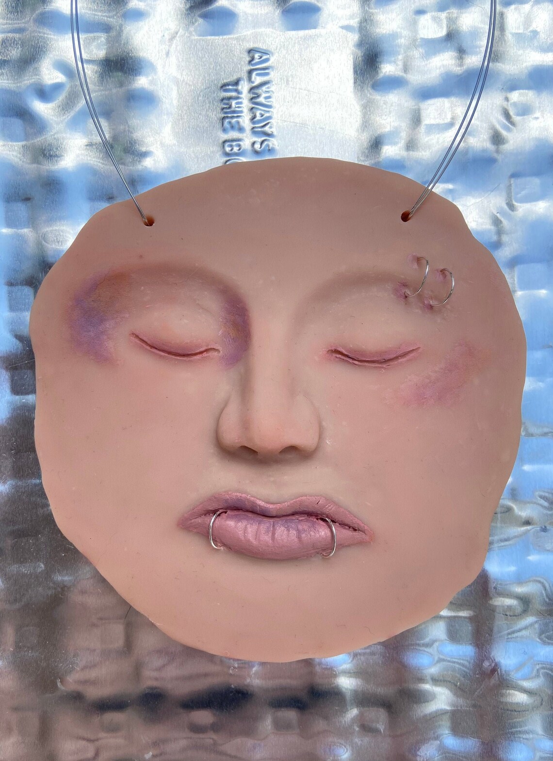 Small Creepy Bruised Hanging Face Wall Sculpture With Piercings - Etsy