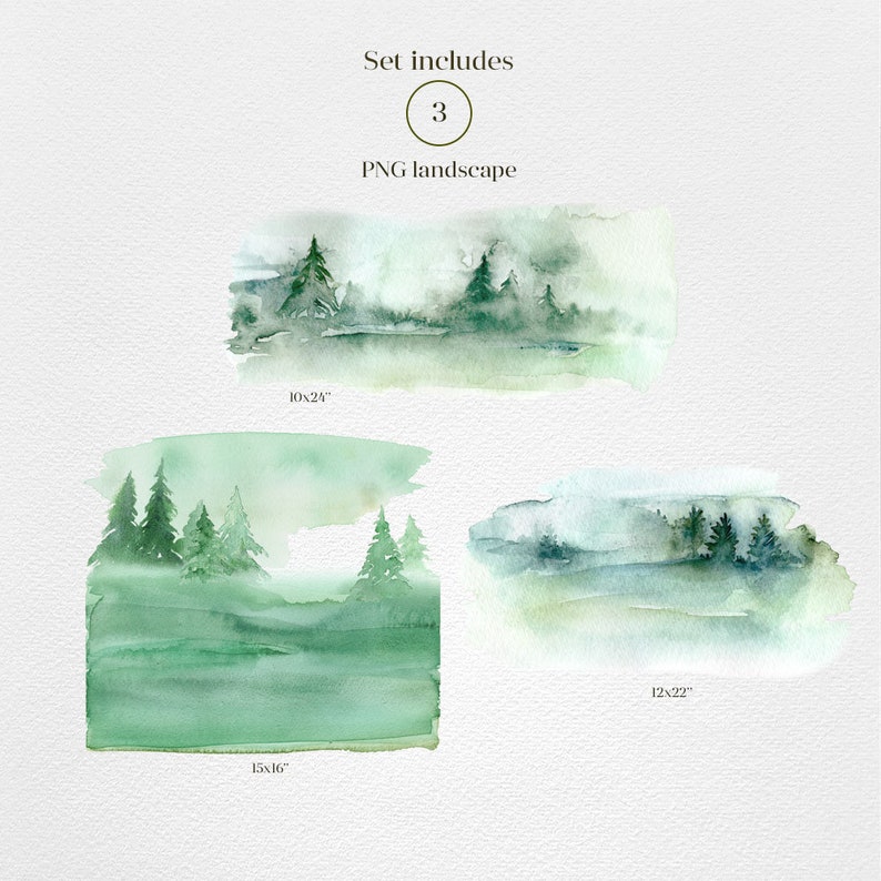 Watercolor Digital Forest and Woodland Pine Trees Clipart PNG Bundle ...
