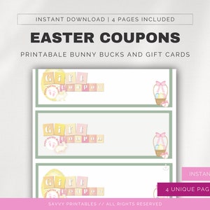Easter Coupons, Bunny Bucks, Easter Printable, Easter Basket, Printable ...