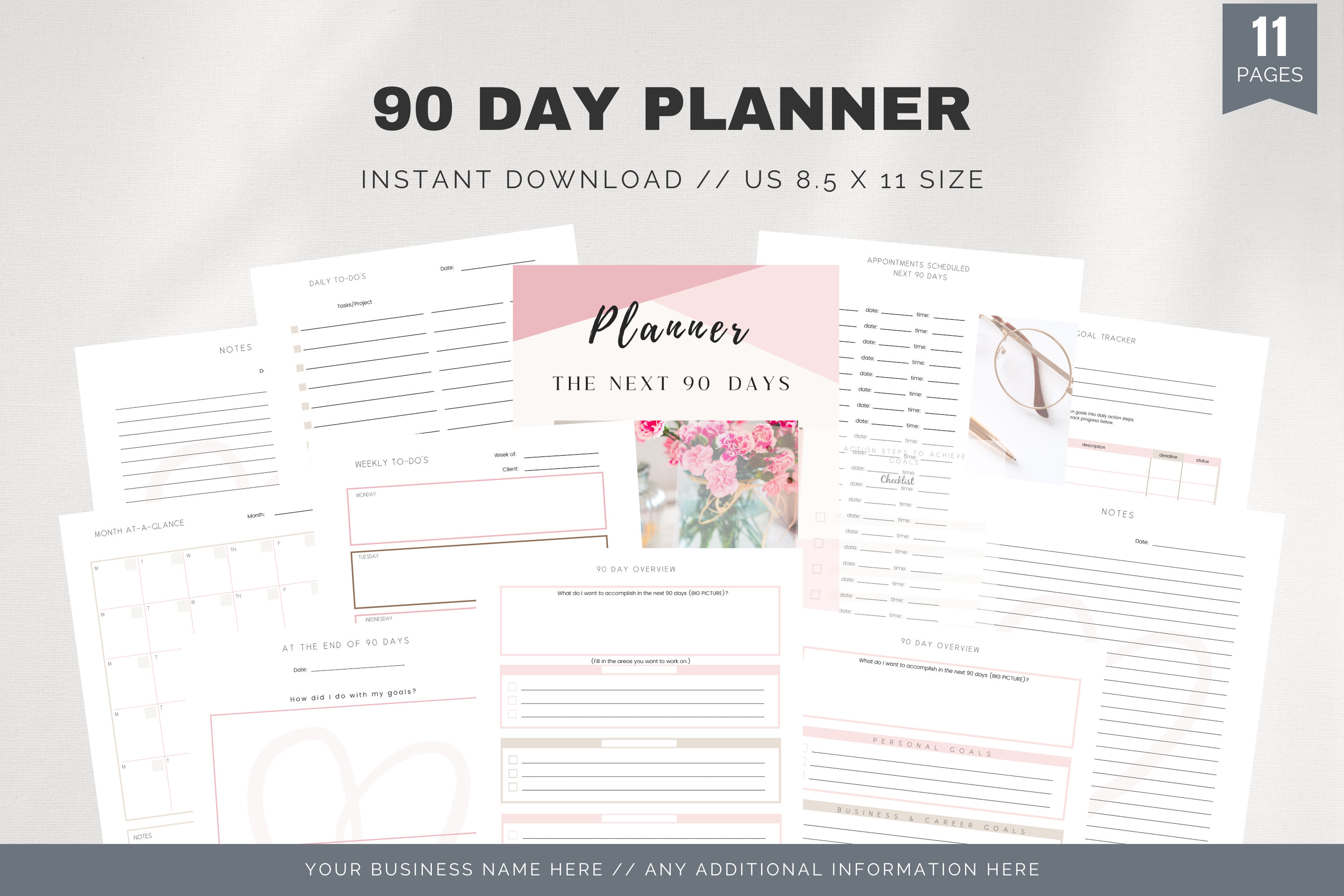 90 Day Planner, 90 Day Goal Tracker, Digital Planner, Printable Planner ...