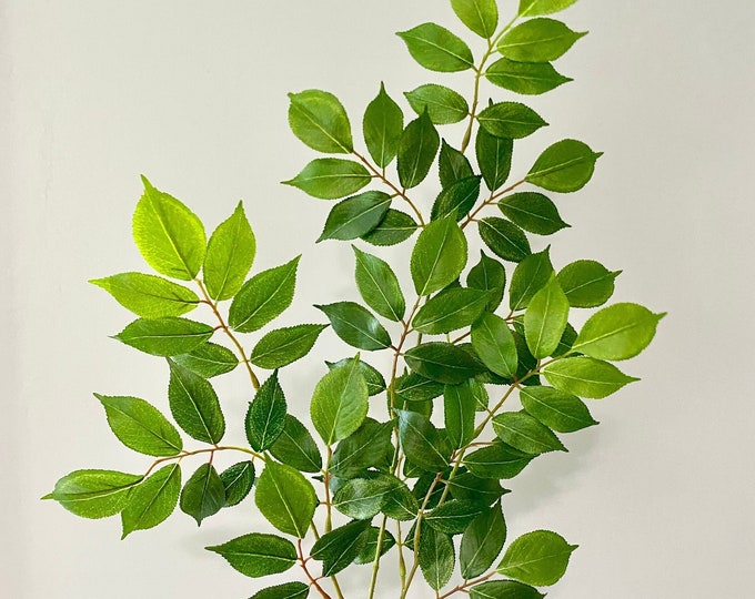 Faux Green Leaf Stem, Artificial Green Leaf Spray, Artificial Greenery ...