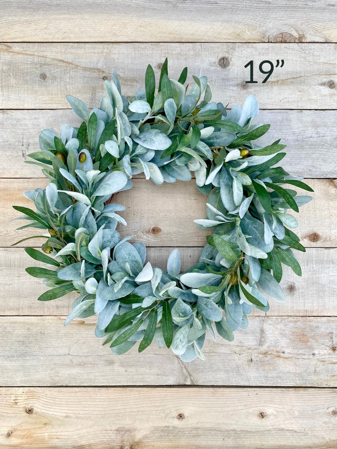 Lambs Ear and Olive Leaf Wreath for Front Door, Farmhouse Decor, Year ...