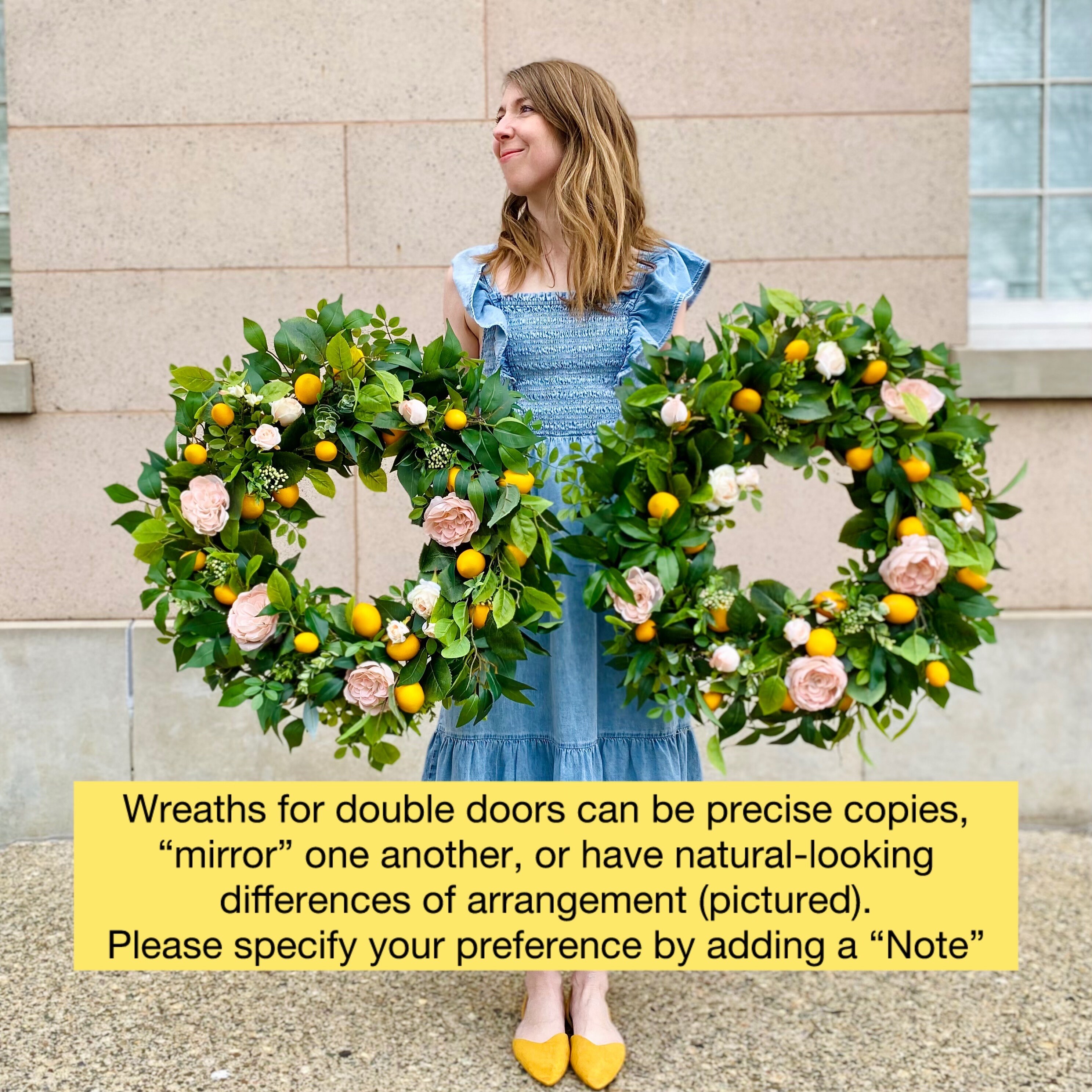 XL Spring Wreath With Lemons Peonies & Roses, Extra Large Wreaths for ...