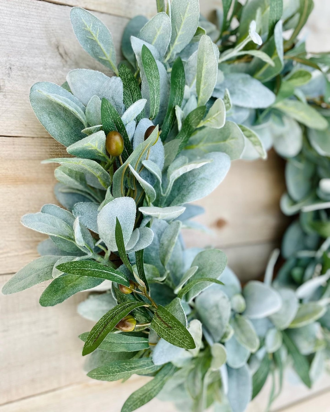 Lambs Ear and Olive Leaf Wreath for Front Door, Farmhouse Decor, Year ...