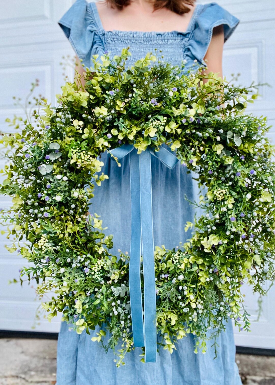 Boxwood & Eucalyptus Wreath for Front Door, Spring Farmhouse Wreaths ...