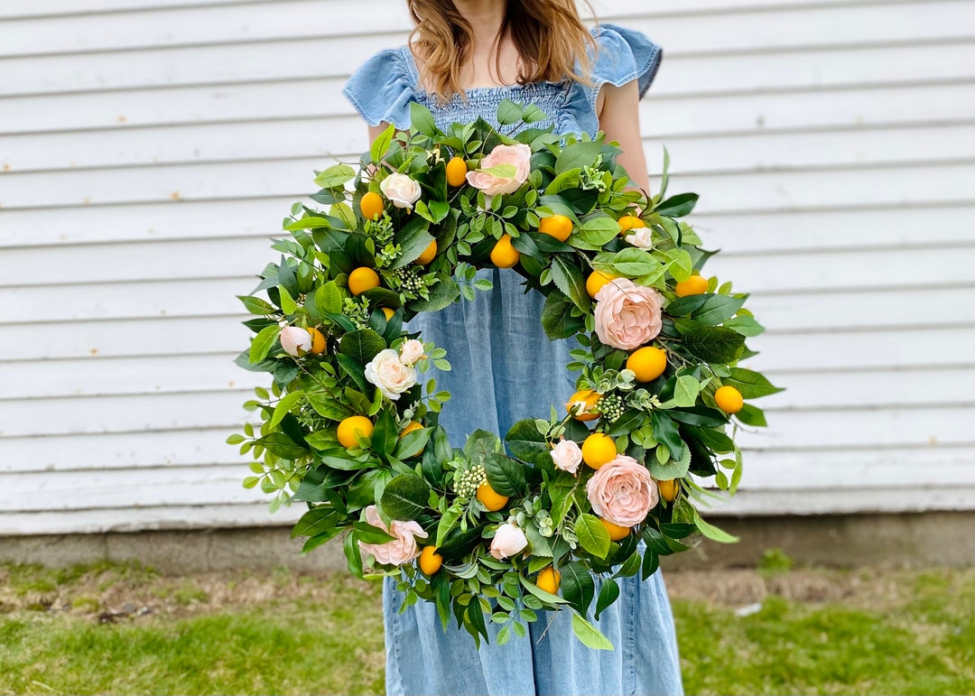 XL Spring Wreath With Lemons Peonies & Roses, Extra Large Wreaths for ...