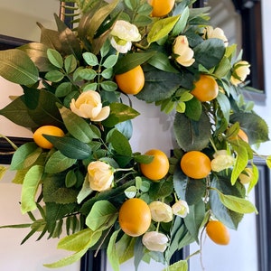 Small Summer Lemon Wreath With White and Yellow Flowers, Lemon Kitchen ...