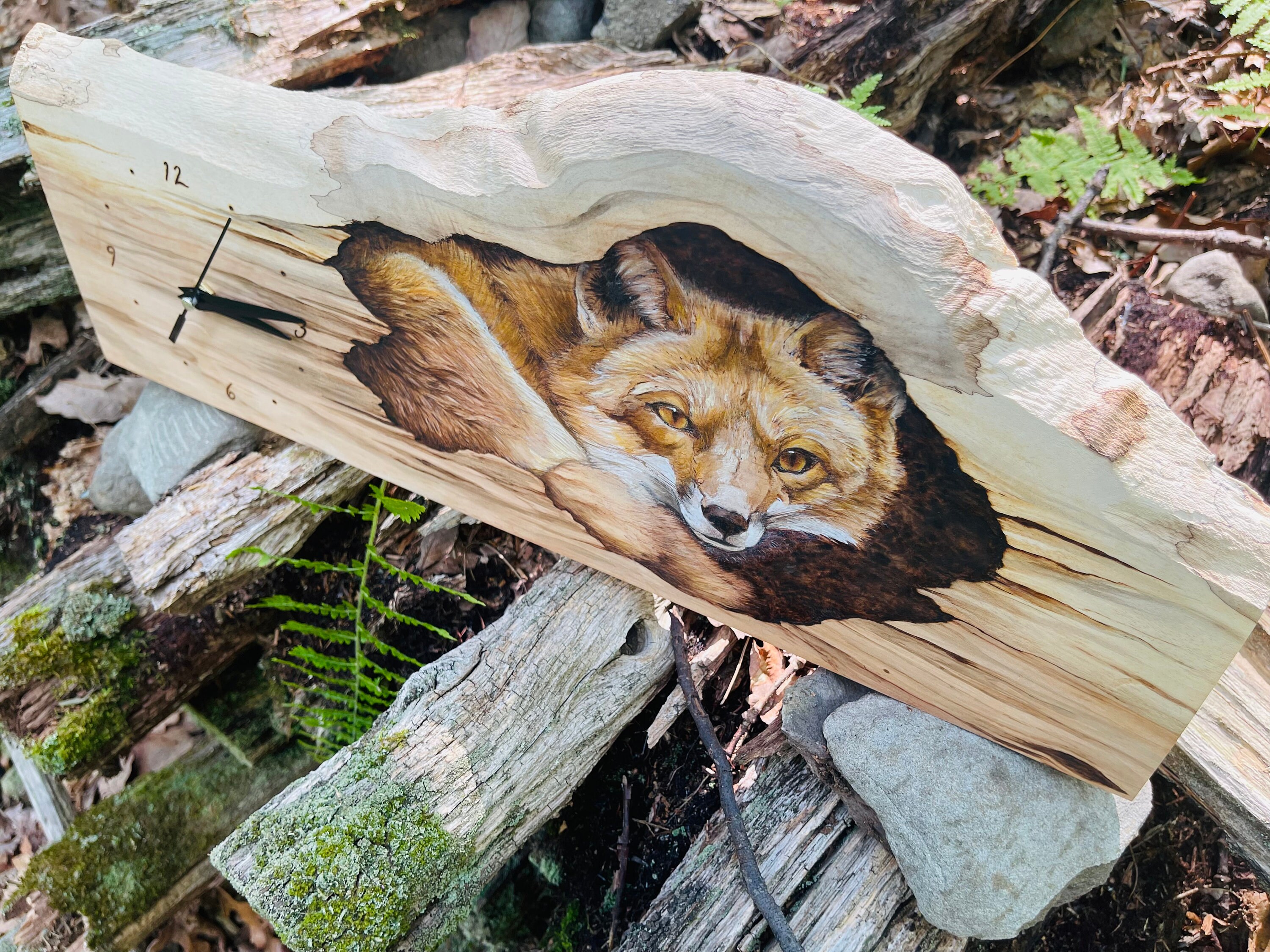 Clock Wood Fox Live Edge Wood Clock, Fox Table Clock, Wood Plank Clock ...