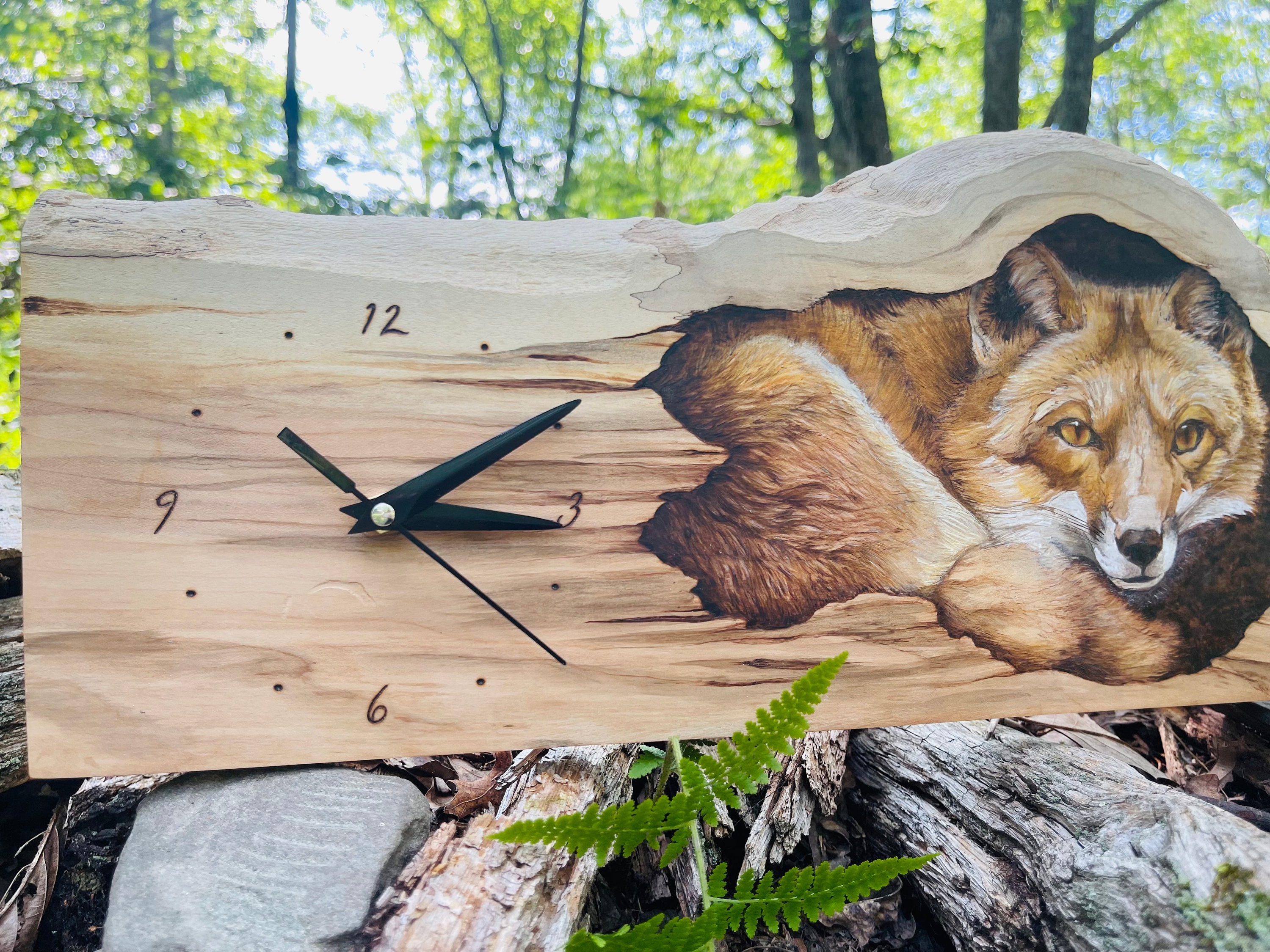 Clock Wood Fox Live Edge Wood Clock, Fox Table Clock, Wood Plank Clock ...