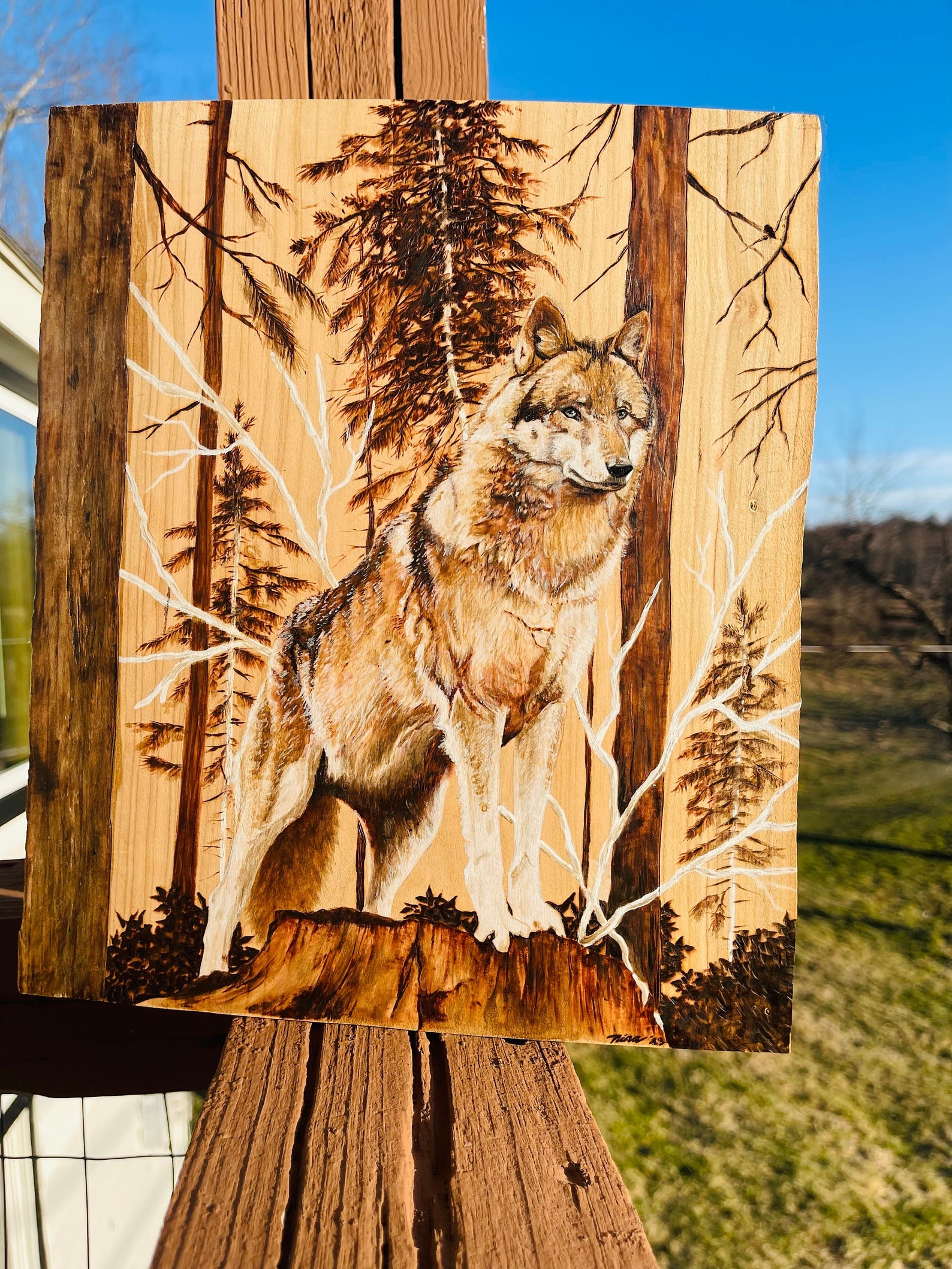 Woodburned Wolf Woodburned Art Pyrography Wolf Lovers Wolf - Etsy