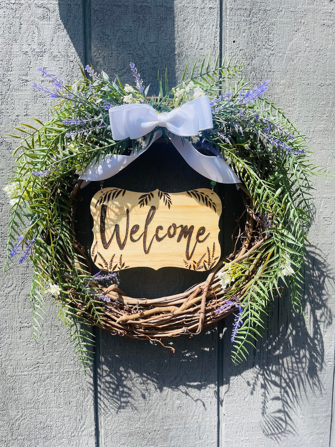 Welcome Spring Wreath- Spring Door Wreath, Welcome Sign, Floral Door ...