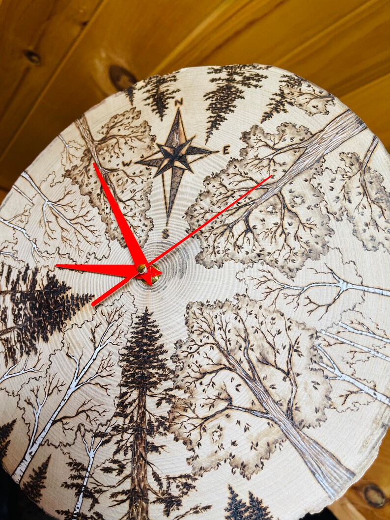 Compass Clock Wood Tree Clock, Live Edge Clock, Clock Gift, Wall Art ...
