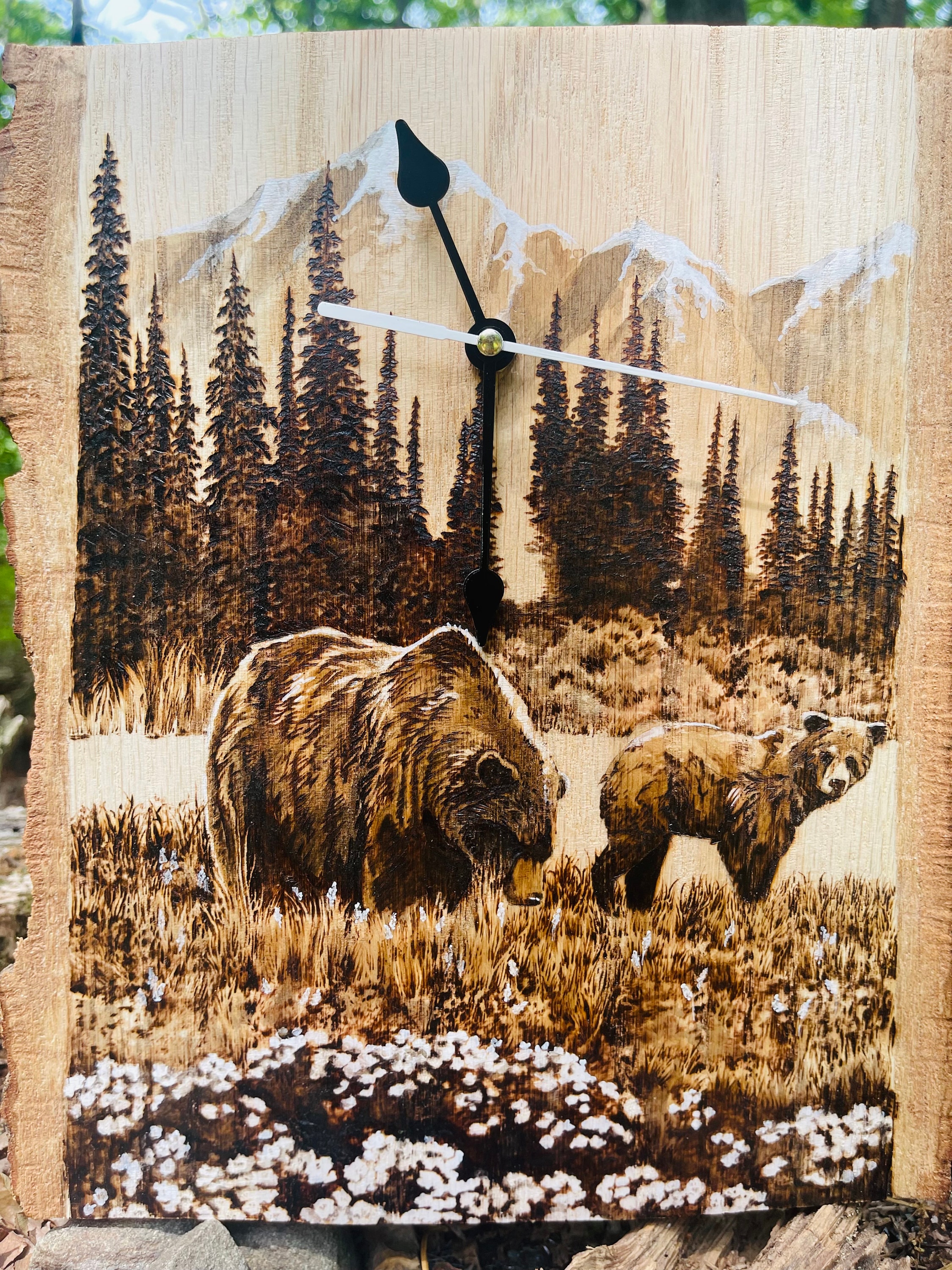 Bear Wood Clock Live Edge Clock, Bear Decor, Pyrography Art ...