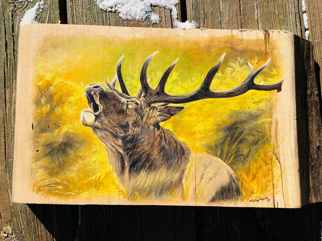 Elk Rustic Decor- Elk Painting, Country Table Art, Hunter Gift, Elk ...