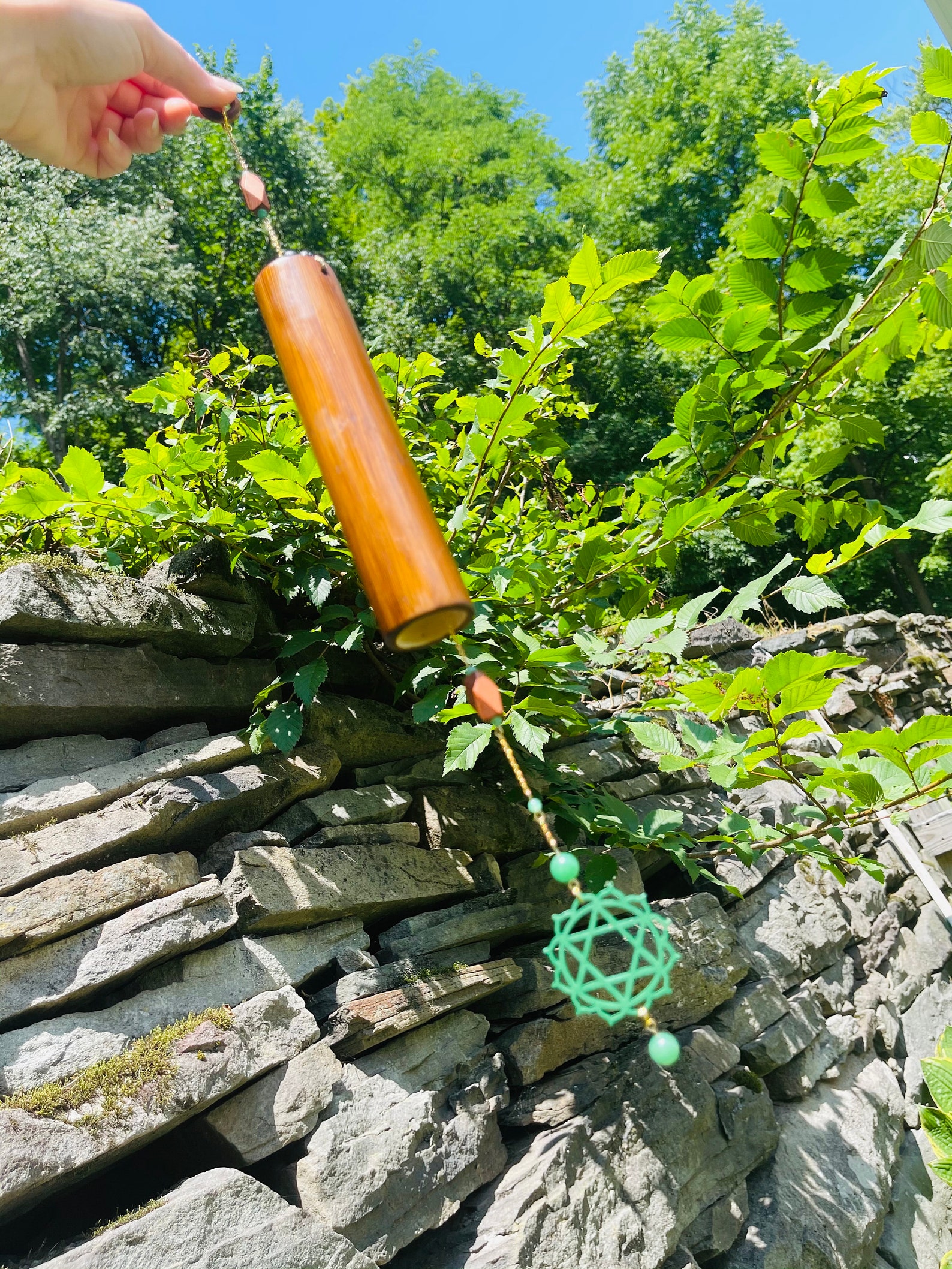 Green Aventurine Heart Chakra Wind Chime – Bamboo Meditation Decor - Etsy