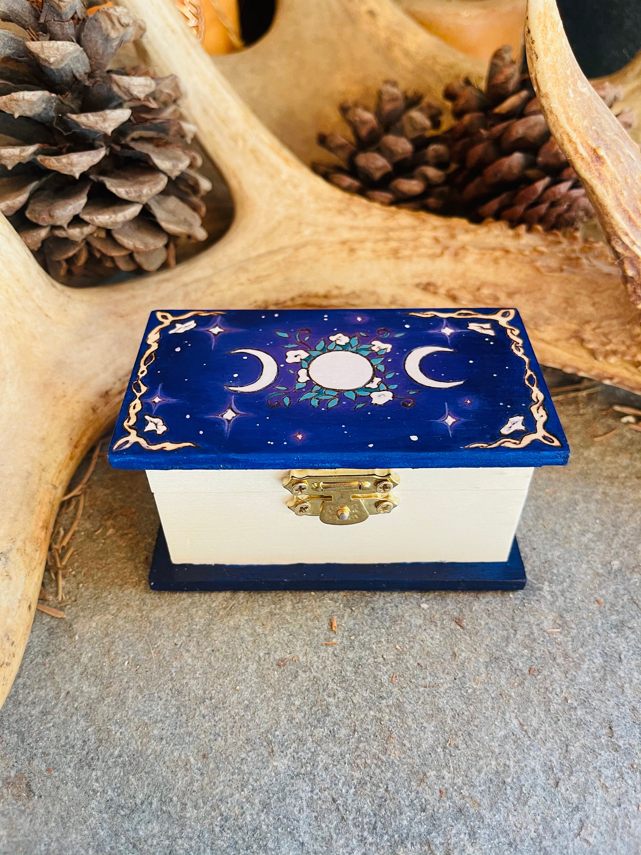 Mystical Moon Wooden Box- Witchy Box Decor, Purple Jewelry Box, Moon ...