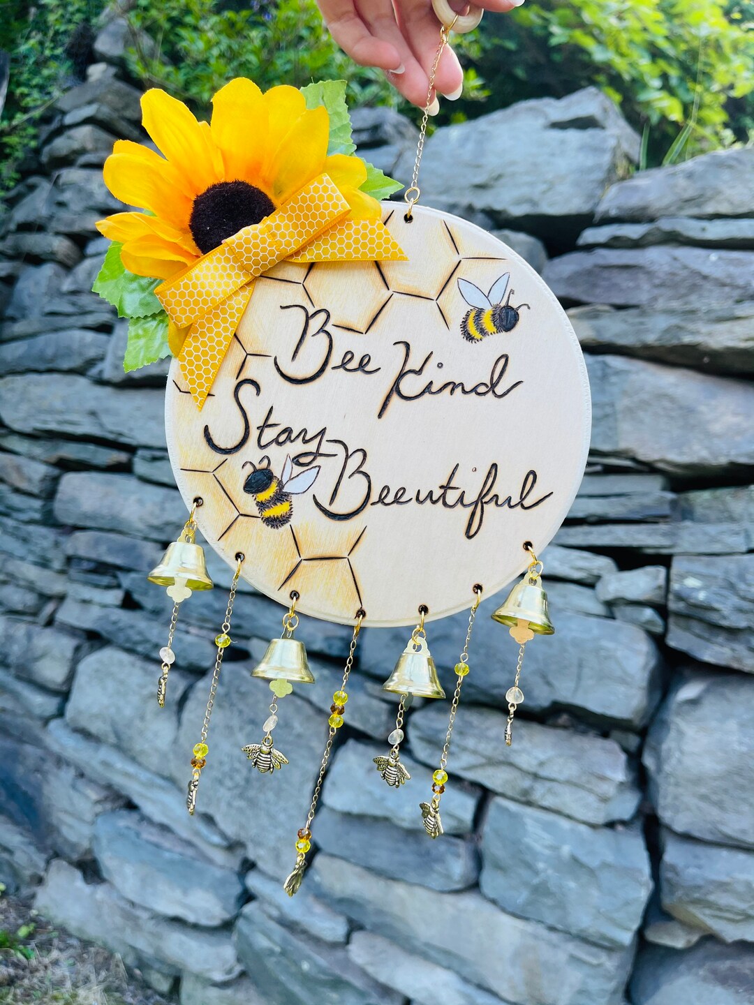 Bumble Bee Door Bells Feng Shui Bells, Wood Burn Door Hanging, Good ...