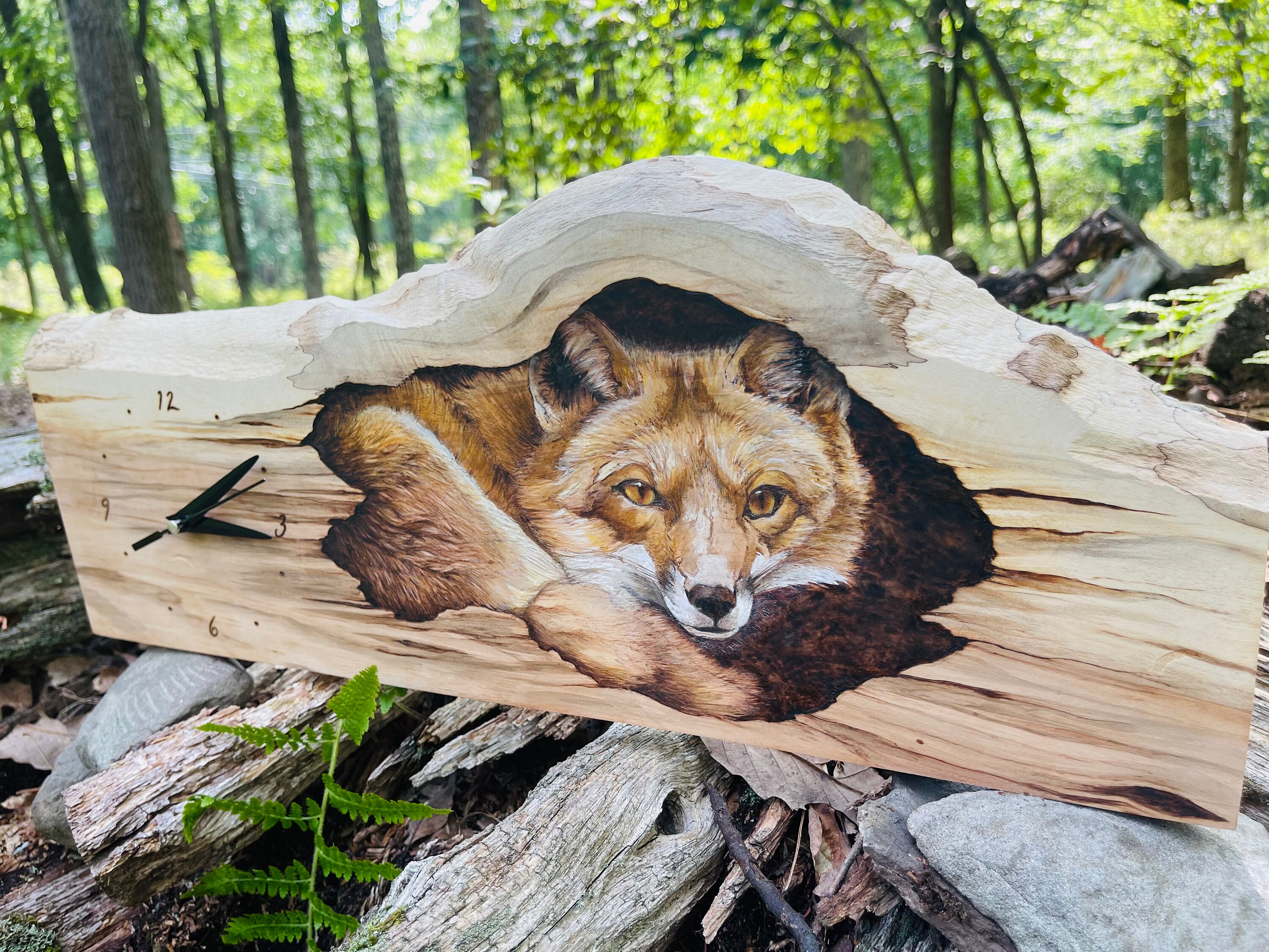 Clock Wood Fox Live Edge Wood Clock, Fox Table Clock, Wood Plank Clock ...