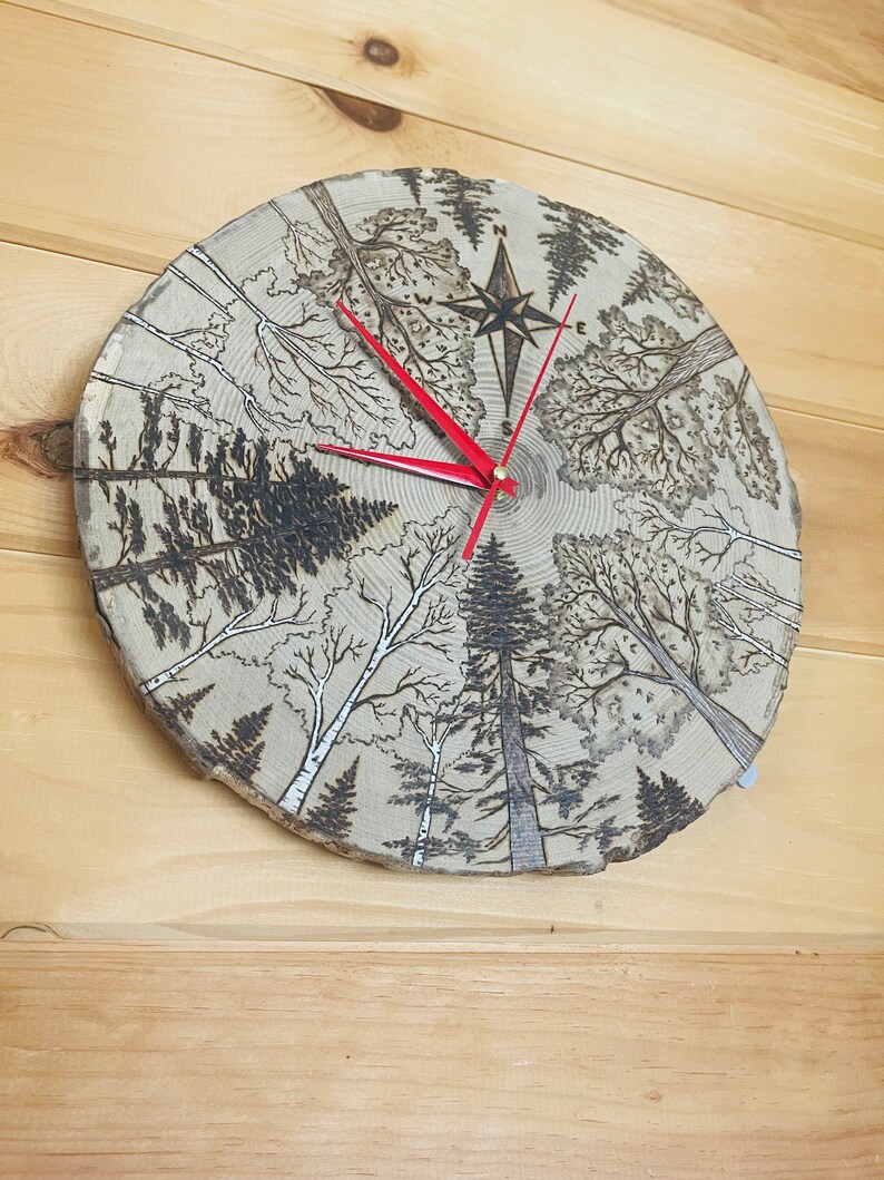 Compass Clock Wood Tree Clock, Live Edge Clock, Clock Gift, Wall Art ...