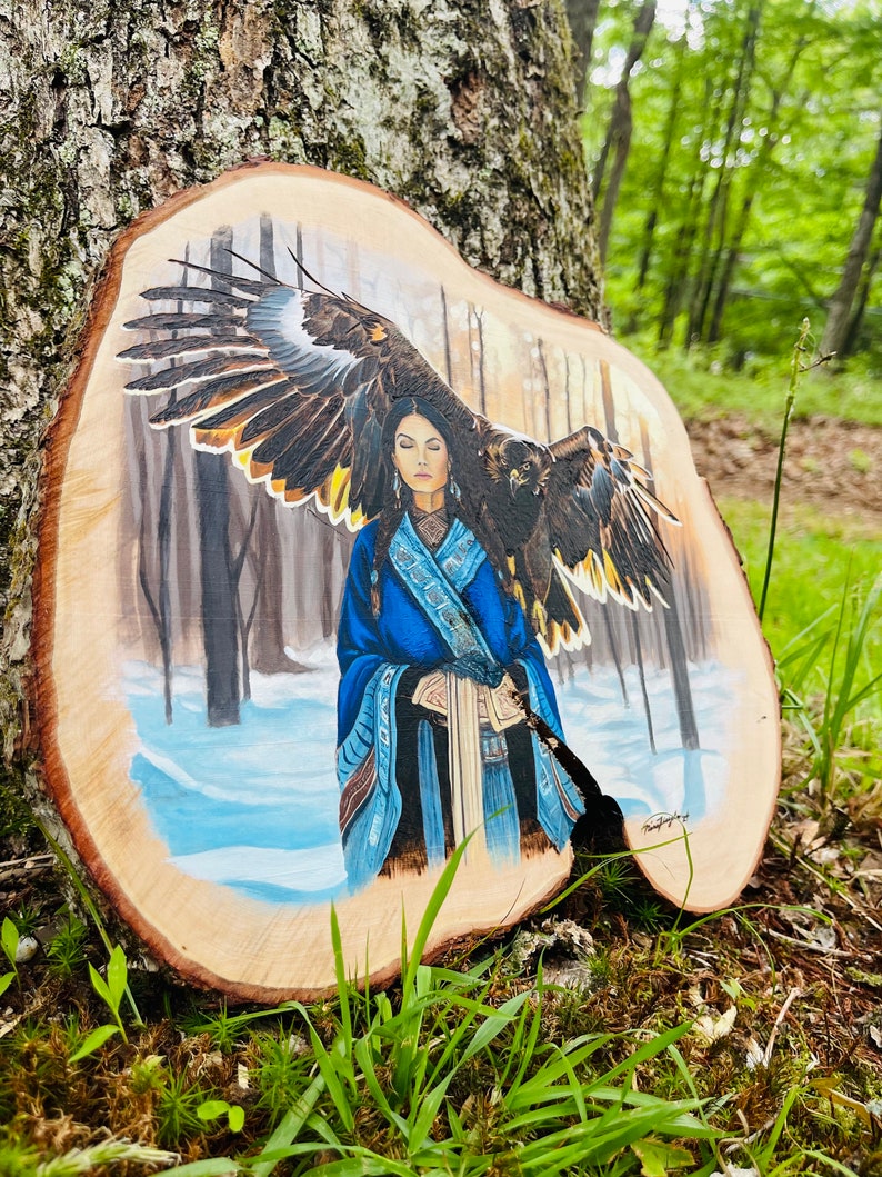 Indian Eagle Painting Indian Girl Golden Eagle Sunrise Art Winter