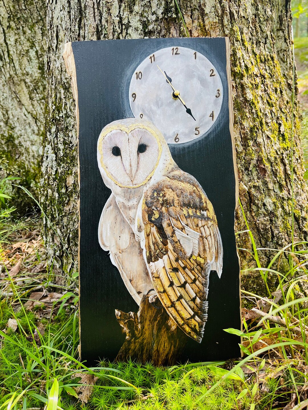 Owl Clock Woodburning- Live Edge Clock, White Owl, Barn Owl, Owl Lovers ...