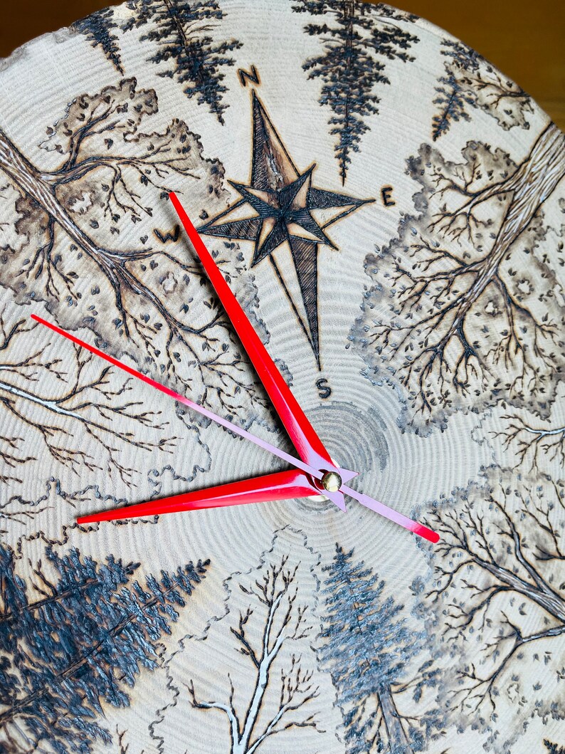 Compass Clock Wood- Tree Clock, Live Edge Clock, Clock Gift, Wall Art ...