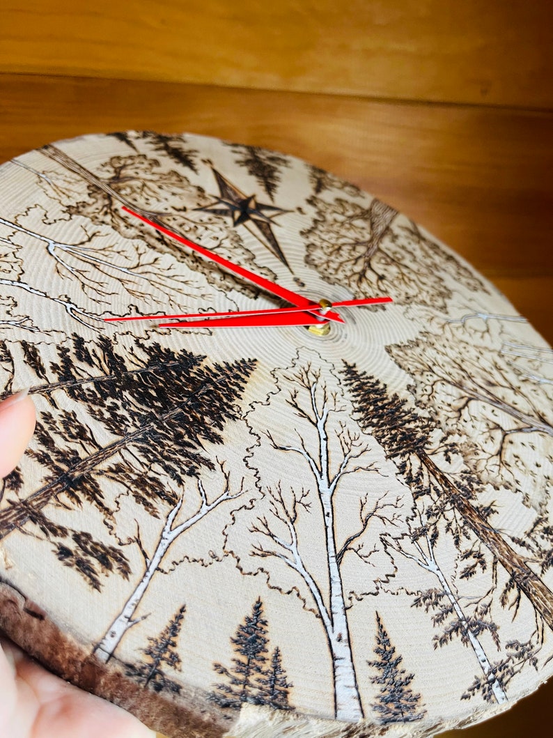 Compass Clock Wood Tree Clock, Live Edge Clock, Clock Gift, Wall Art ...