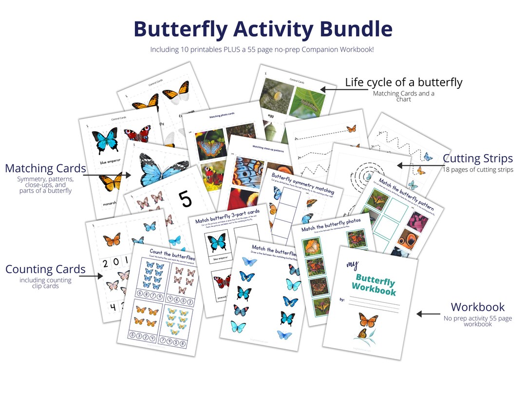 Butterfly Activities - 11 Printables: Cutting Strips - Matching ...