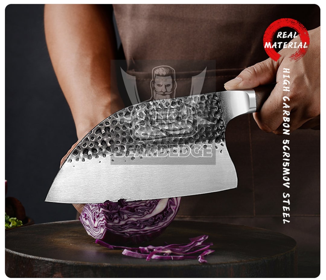 German High Carbon Steel Serbian Chef Cleaver Knife Unique Ebony Wood ...