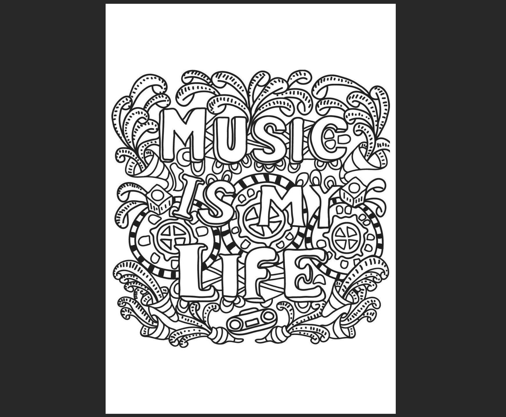 Music is My Life Printable Coloring Page Inspirational | Etsy