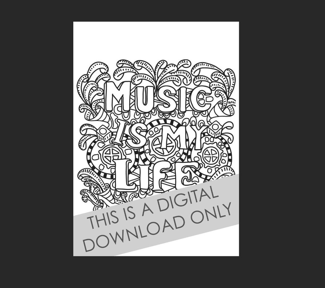 Music is My Life Printable Coloring Page Inspirational | Etsy