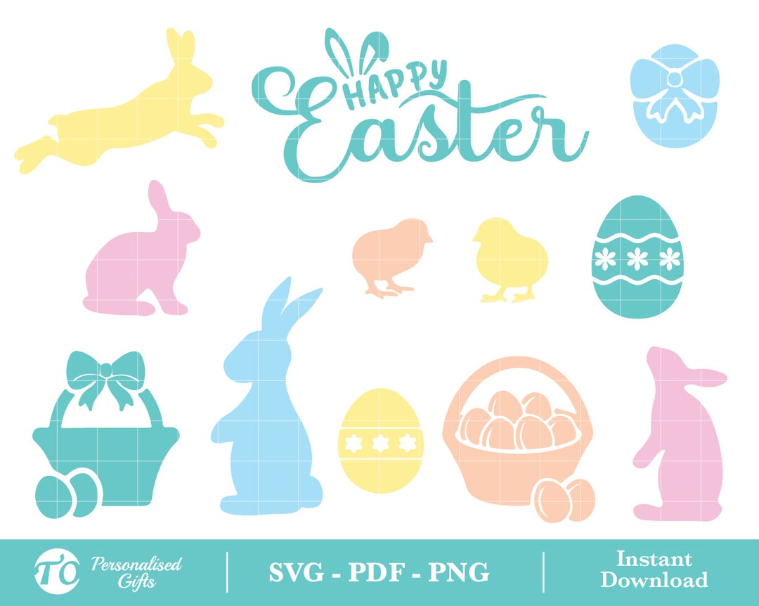 Happy Easter Bundle, SVG, PDF, PNG, Cricut, Silhouette, Diy, Rabbit ...