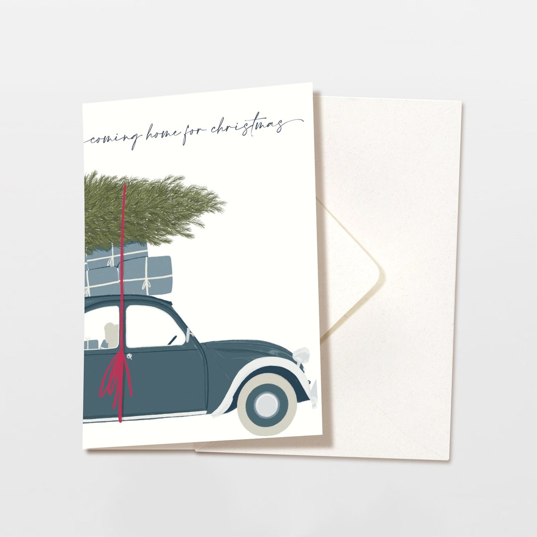Christmas Card Car With Christmas Tree, Folding Card With Envelope ...