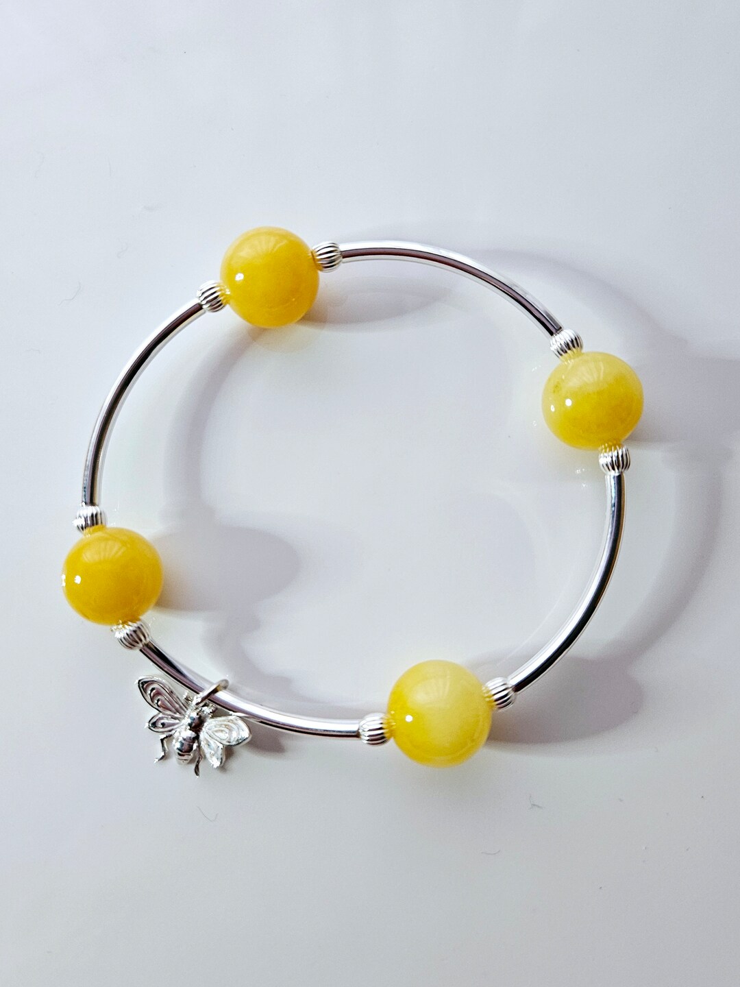 Sweet as a Bee Bracelet Yellow Jade Gemstone Beads, Sterling Silver ...