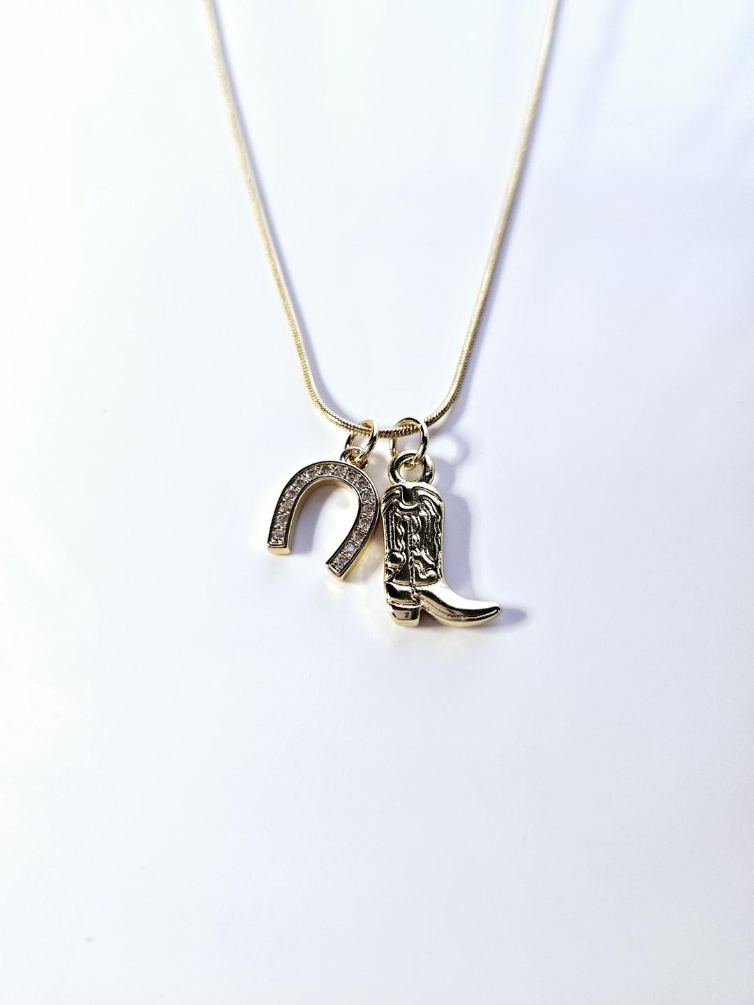 Cowboy Necklace With 18kt Gold Filled Cowboy Boot and Rhinestone ...