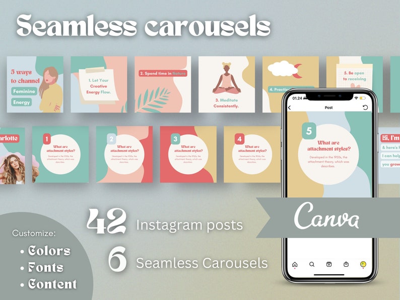 INSTAGRAM CAROUSEL POST Templates for Coaches 42 Canva Posts & 6 ...
