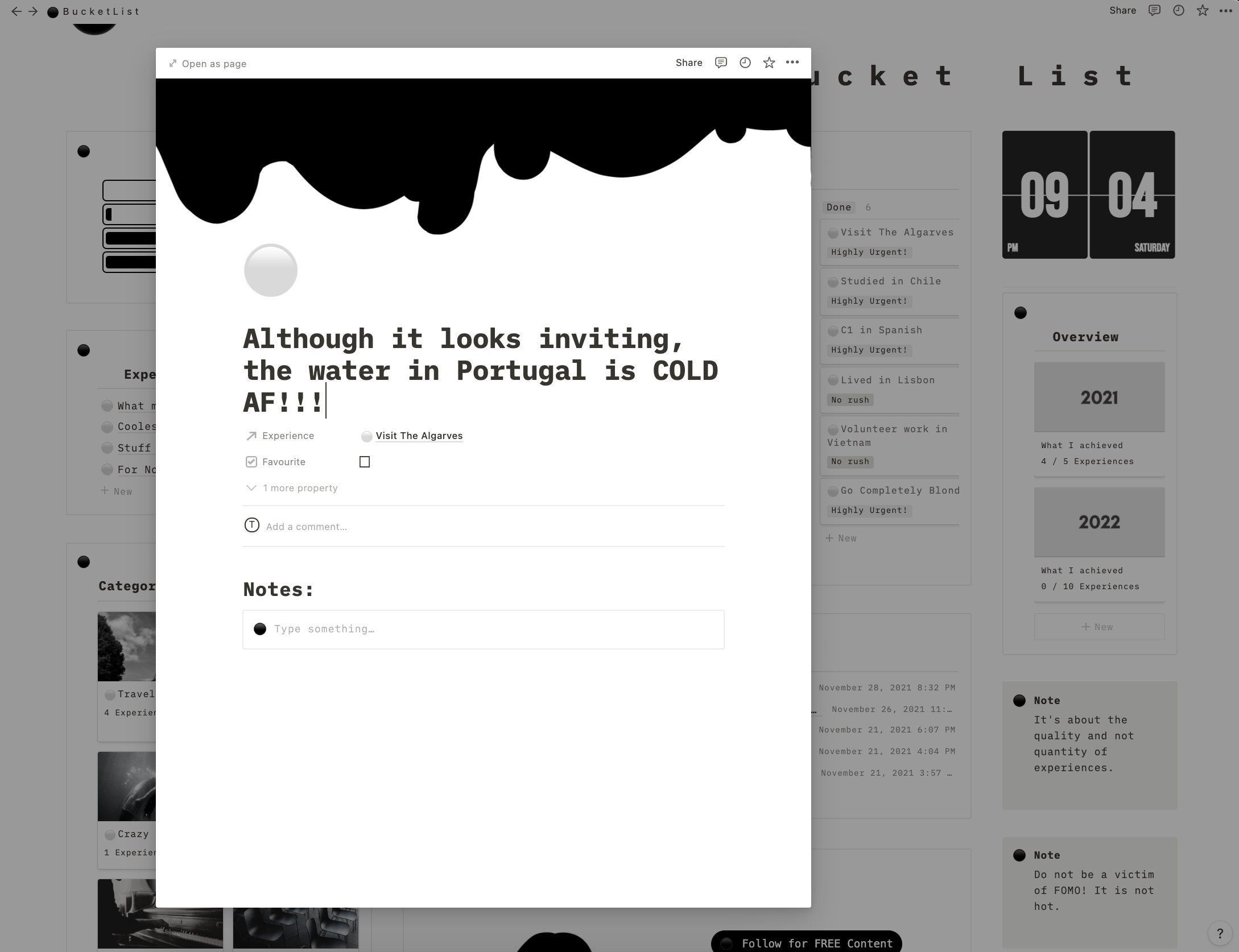 BUCKET LIST PLANNER Notion Template Experience Memory Tracking Anecdote ...