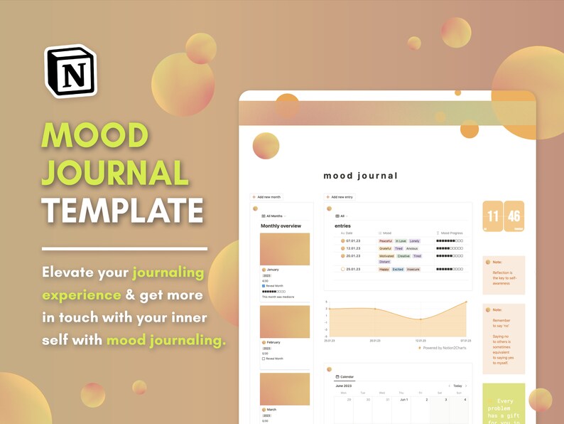 DIGITAL MOOD JOURNAL Notion Template | Cultivate Daily Self-reflection ...