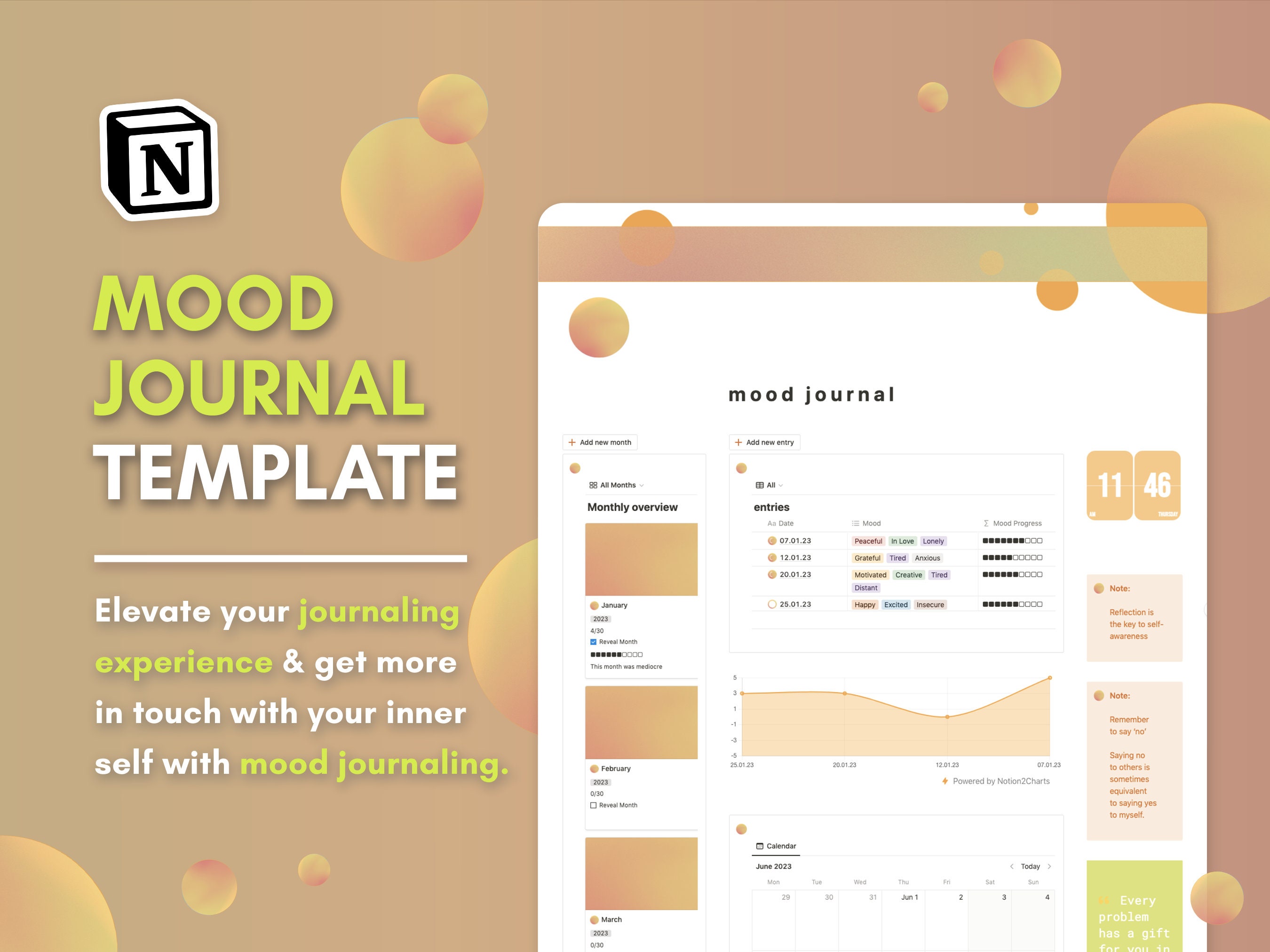 DIGITAL MOOD JOURNAL Notion Template | Cultivate Daily Self-reflection ...