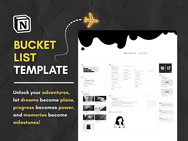 BUCKET LIST PLANNER Notion Template | Experience Memory Tracking ...